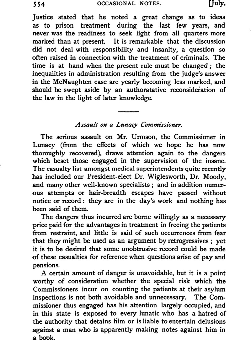 Assault On A Lunacy Commissioner Journal Of Mental Science Cambridge Core