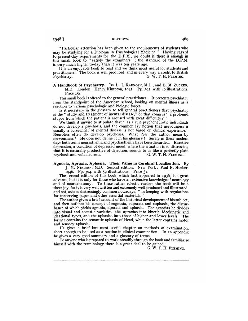 A Handbook of Psychiatry. By L. J. Karnosh, M.D., and E. M. Zucker, M.D ...