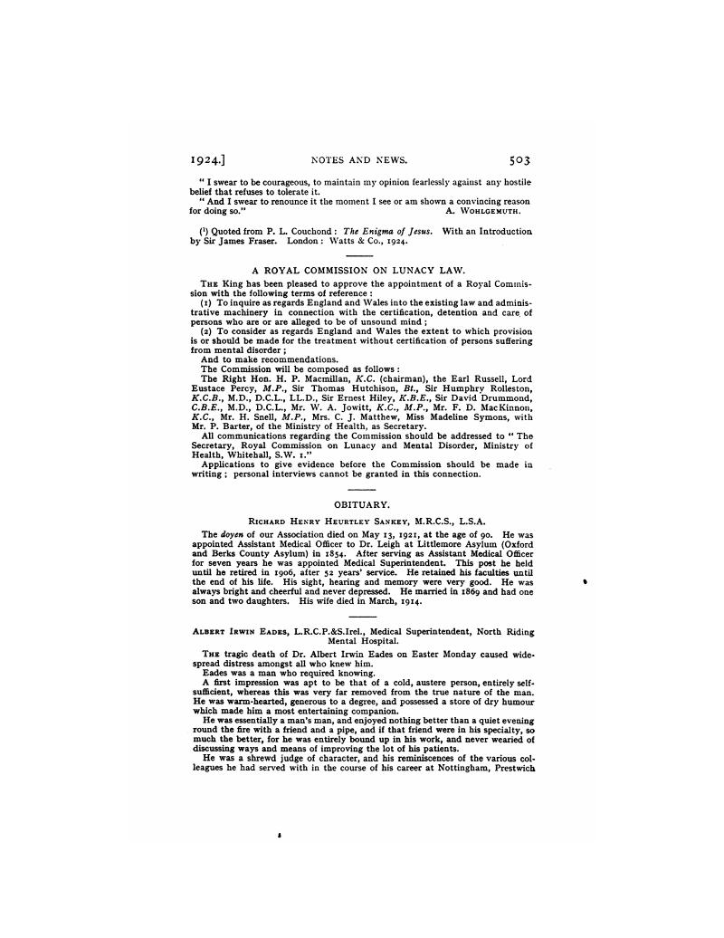 A Royal Commission on Lunacy Law | Journal of Mental Science ...