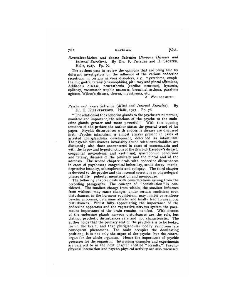Psyche und innere Sekretion (Mind and Internal Secretion). By Dr. O ...