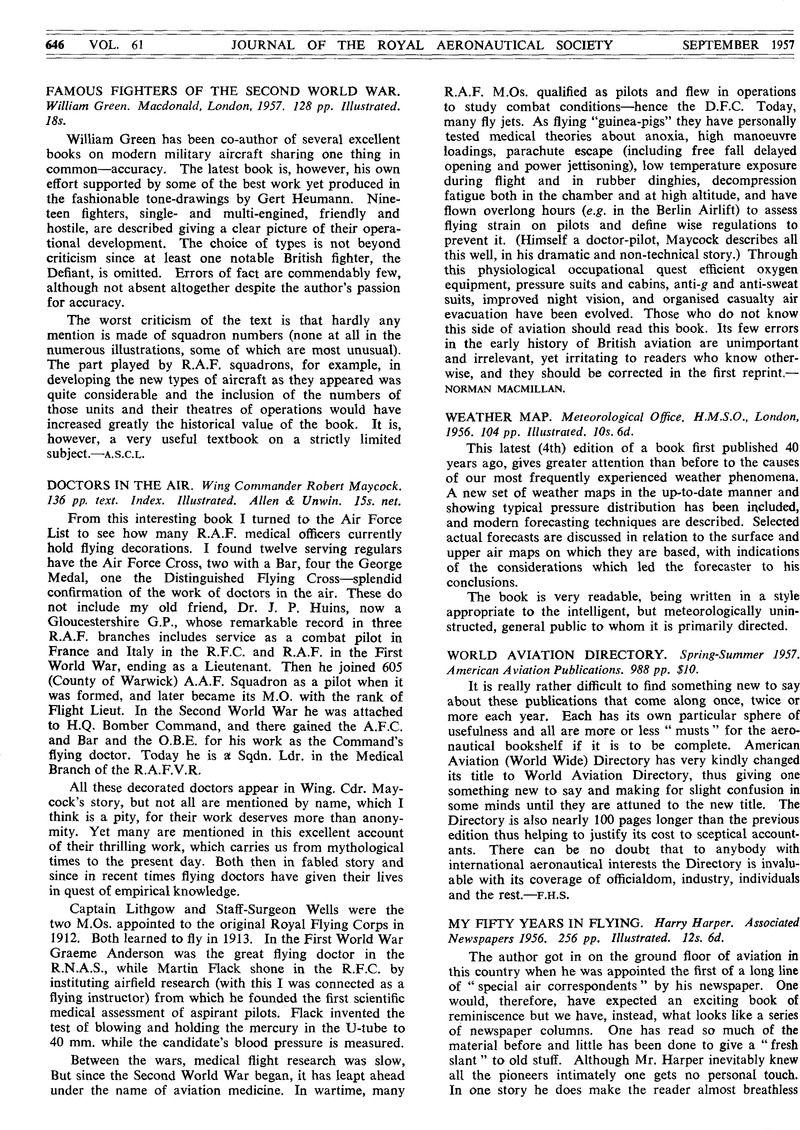 Doctors in the Air. Wing Commander Robert Maycock. 136 pp. text. Index ...