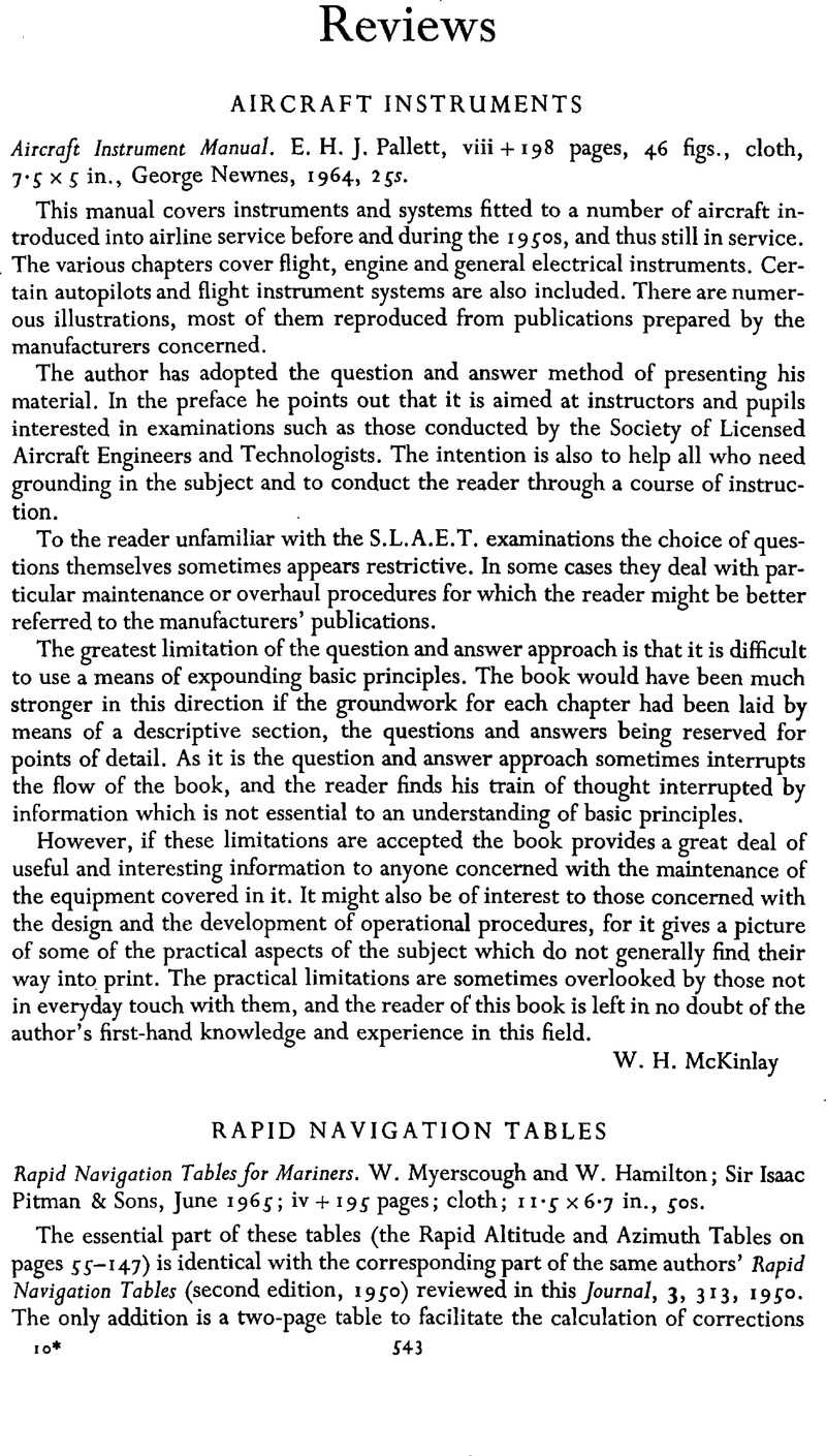 Aircraft Instruments - Aircraft Instrument Manual. E. H. J. Pallett ...
