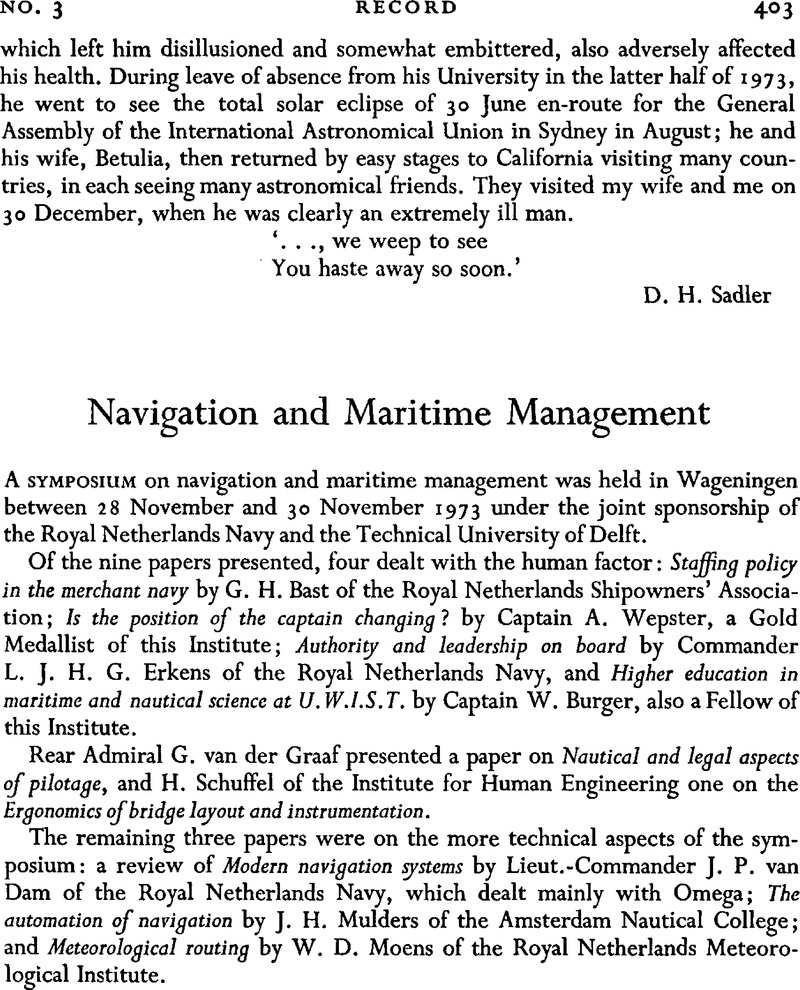 Navigation and Maritime Management | The Journal of Navigation ...