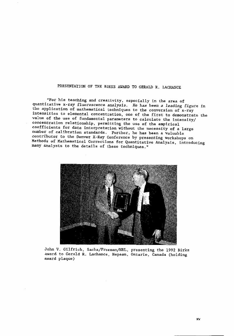 Presentation of the Birks Award to Gerald R. Lachance | Advances in X ...