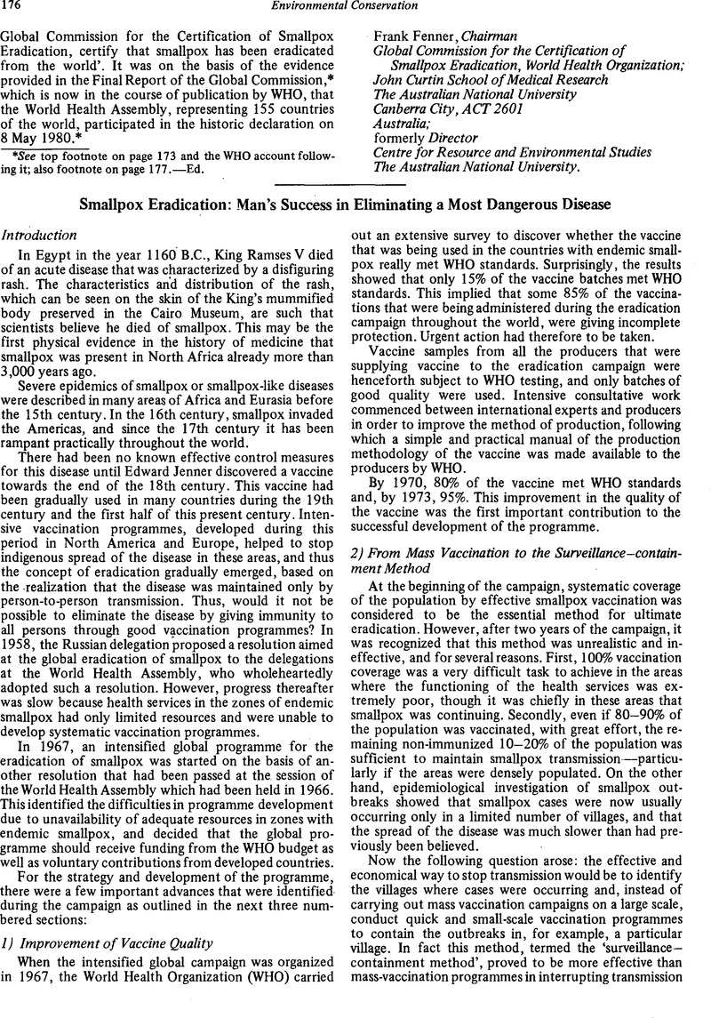 Smallpox Eradication: Man's Success in Eliminating a Most Dangerous ...