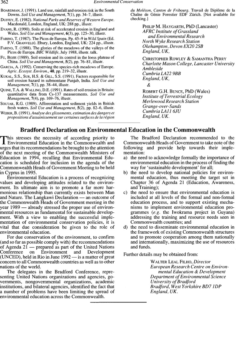 Bradford Declaration on Environmental Education in the Commonwealth ...