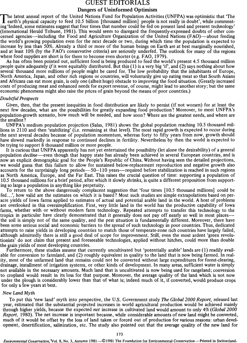 Dangers of Uninformed Optimism | Environmental Conservation | Cambridge ...