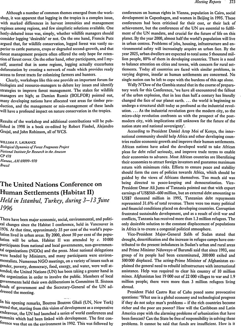 The United Nations Conference on Human Settlements (Habitat II ...