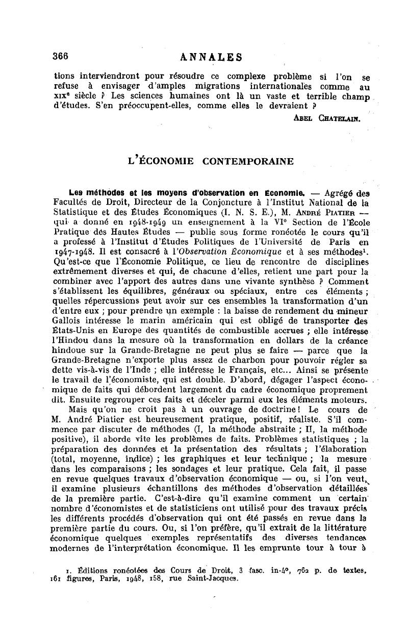 Les méthodes et les moyens d'observation en Économie. | Annales ...