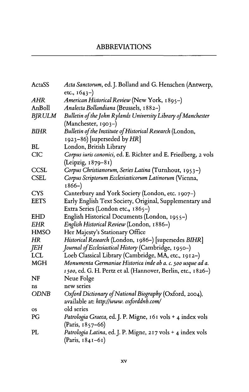 Abbreviations | Studies in Church History | Cambridge Core