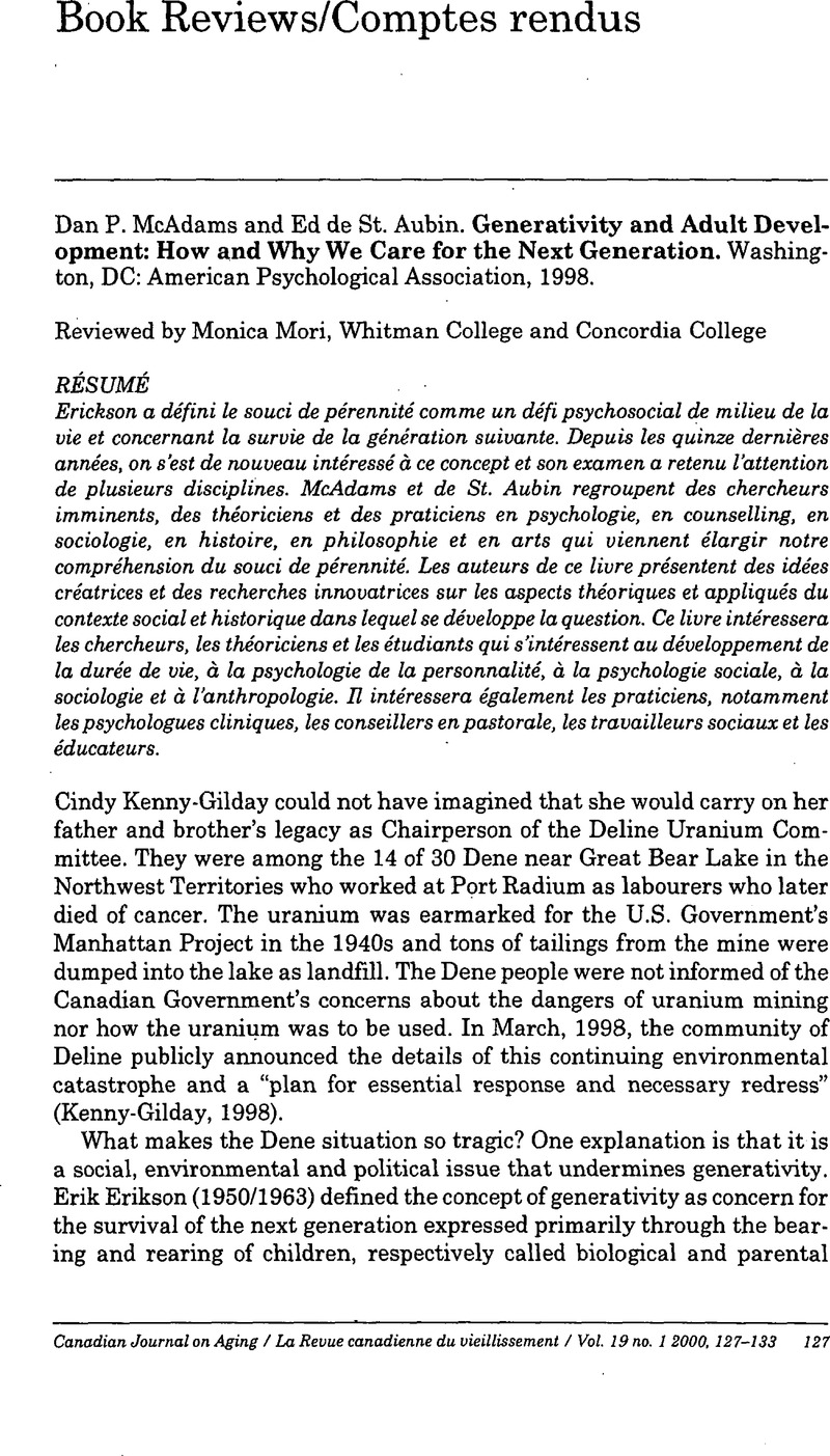 Dan P. McAdams and Ed de St. Aubin. Generativity and Adult Development ...