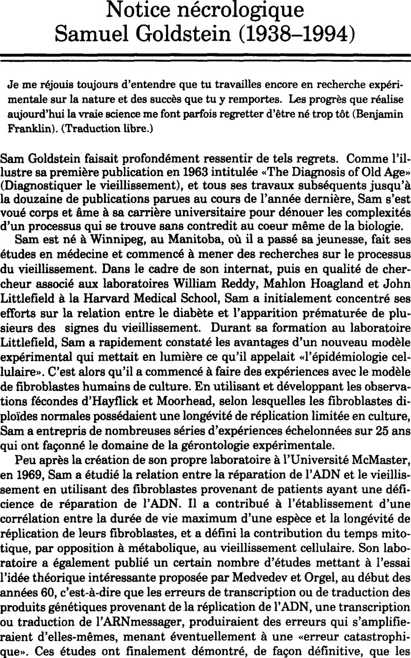 Samuel Goldstein (1938 – 1994) | Canadian Journal on Aging / La Revue ...