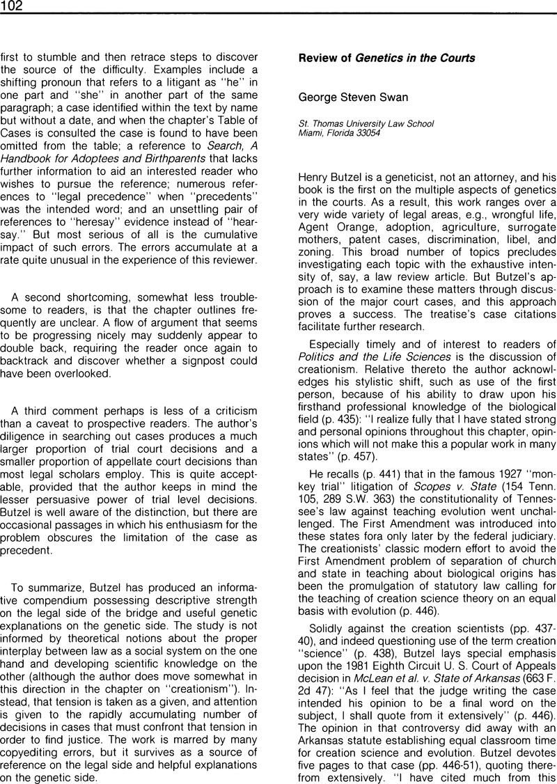 Review of Genetics in the Courts | Politics and the Life Sciences ...