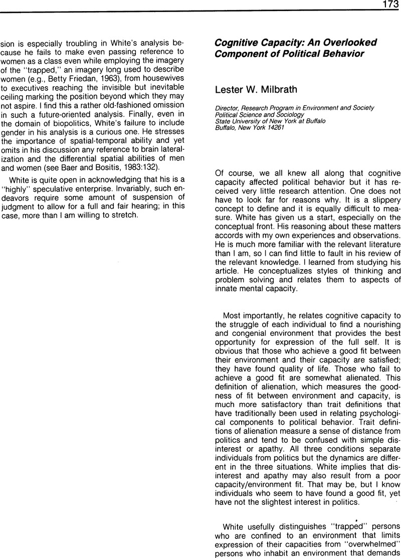 Cognitive Capacity: An Overlooked Component of Political Behavior ...