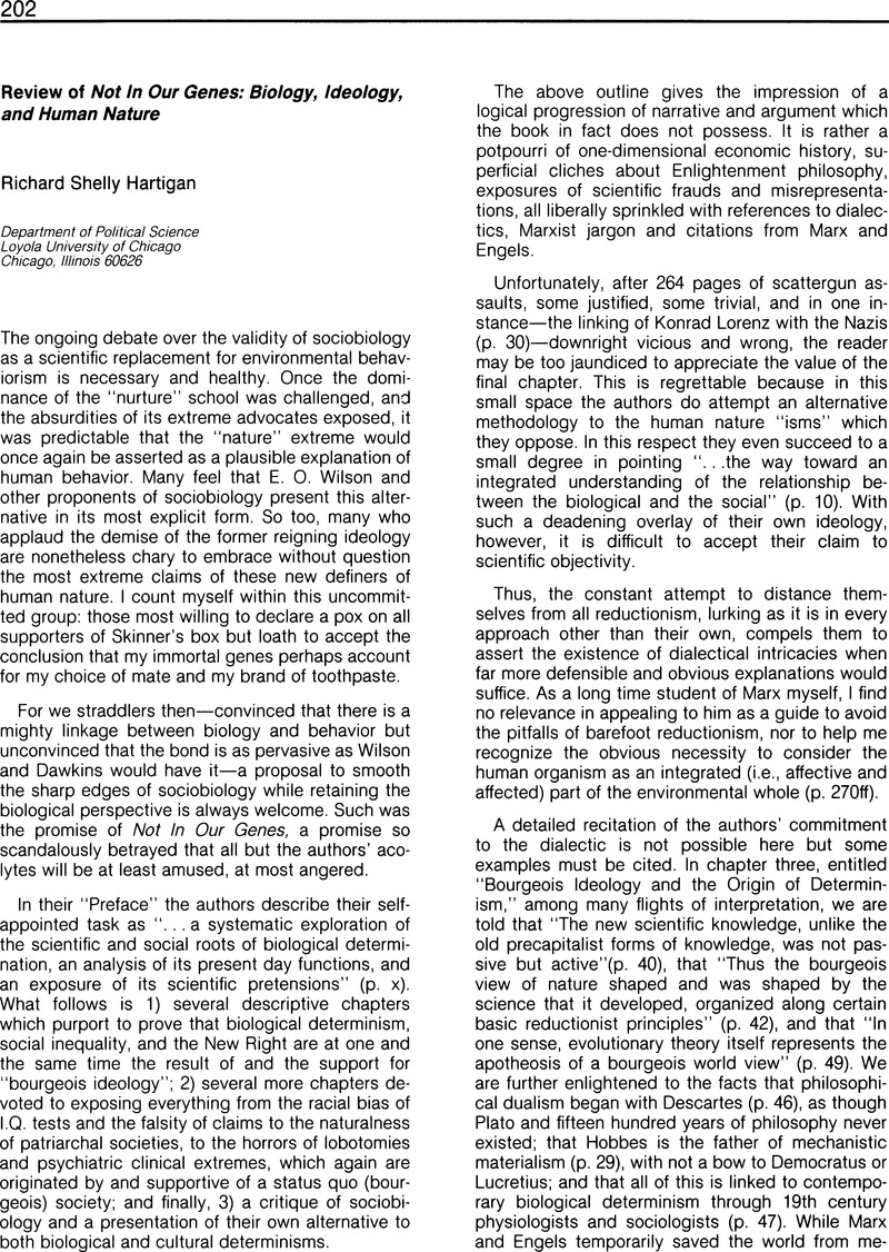 Review of Not in Our Genes: Biology, Ideology, and Human Nature ...