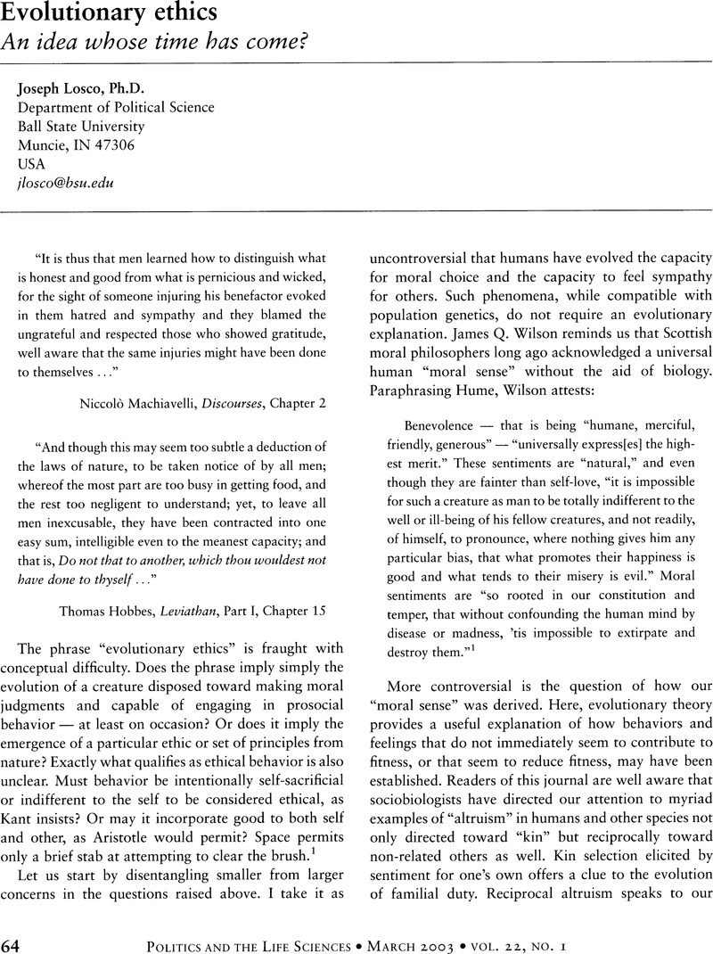 Evolutionary ethics: An idea whose time has come? | Politics and the ...