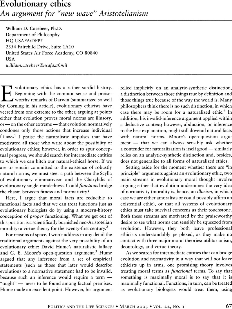 Evolutionary ethics: An argument for “new wave” Aristotelianism ...