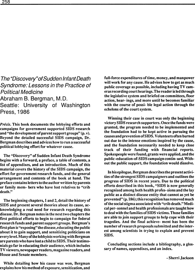 The “Discovery” of Sudden Infant Death Syndrome: Lessons in the ...