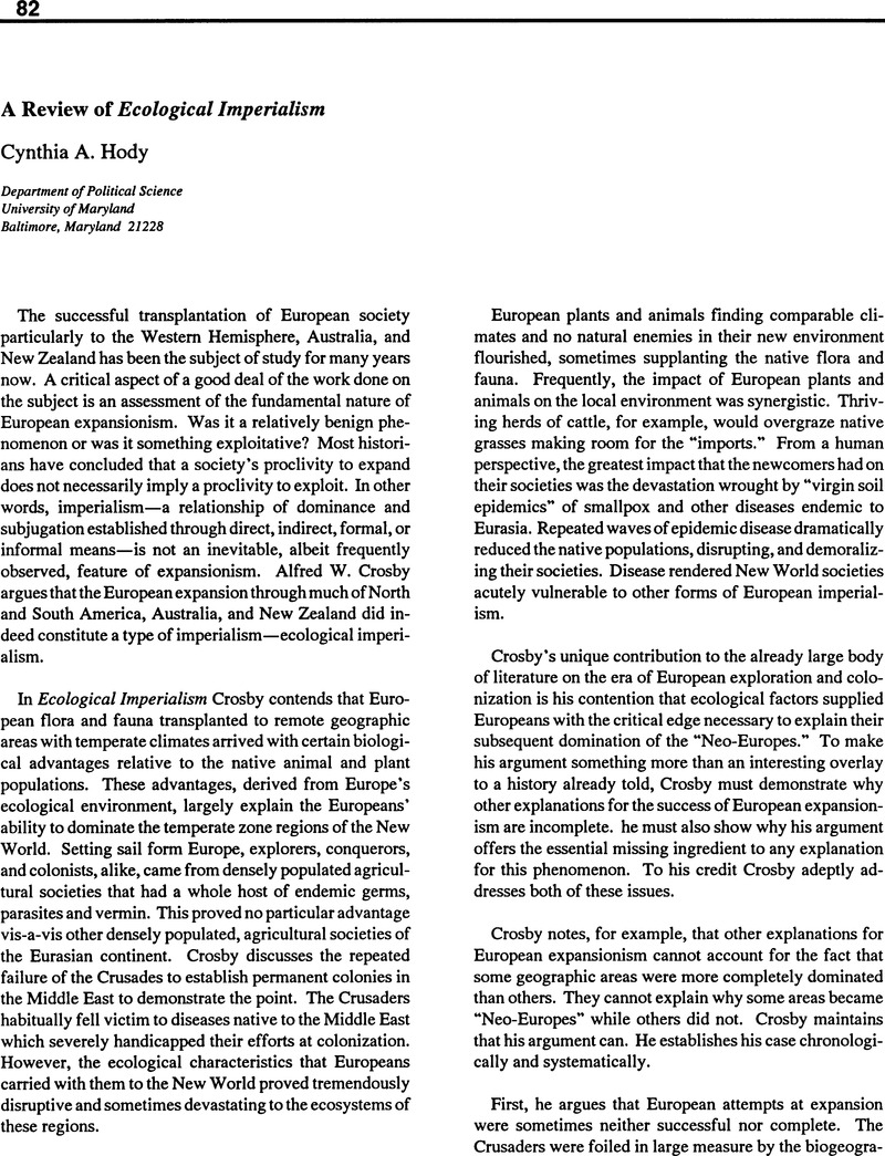 A Review of Ecological Imperialism | Politics and the Life Sciences ...
