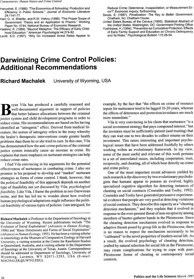 Darwinizing Crime Control Policies: Additional Recommendations ...