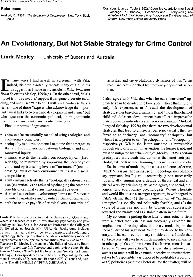 An Evolutionary, But Not Stable Strategy for Crime Control | Politics ...