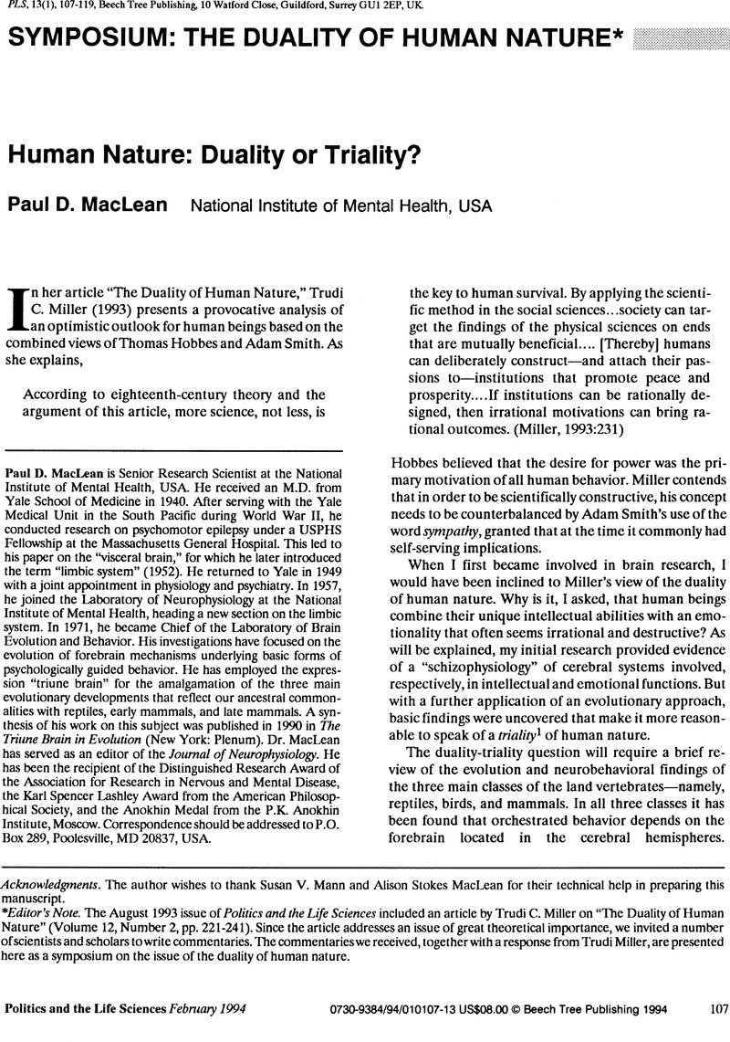 Human Nature: Duality or Triality?* | Politics and the Life Sciences ...