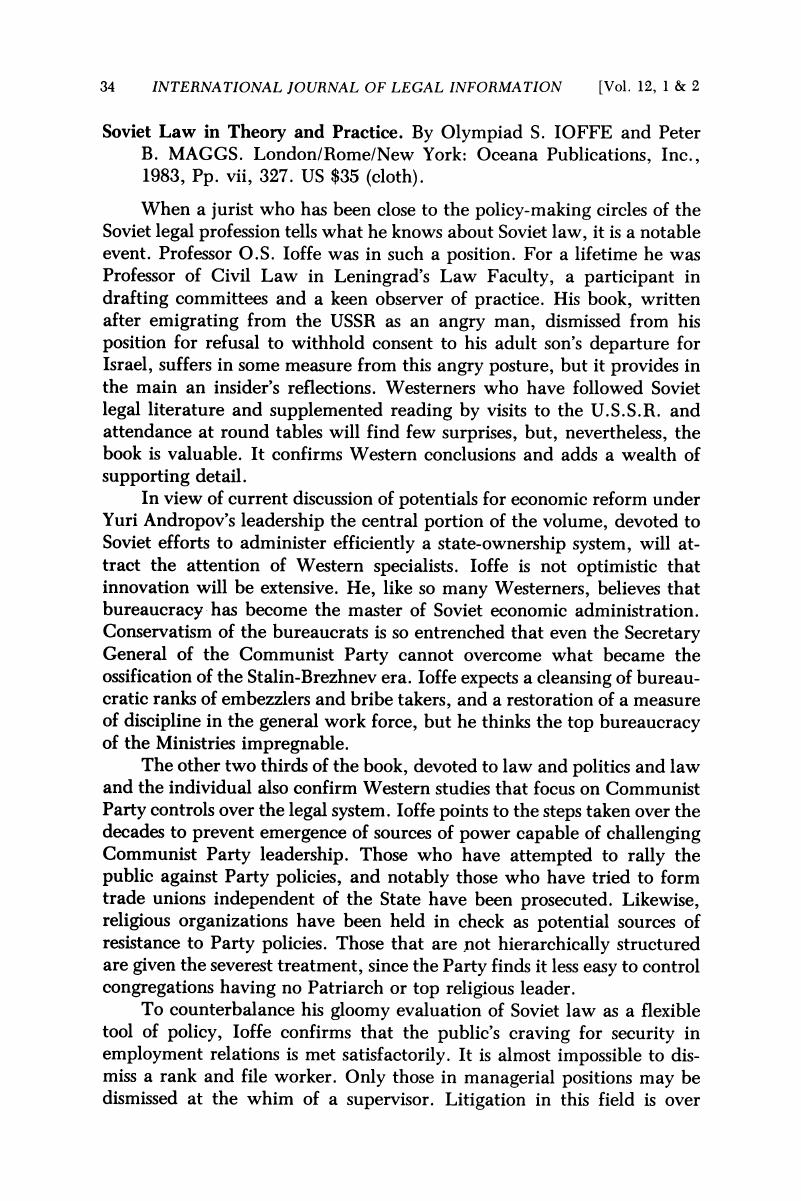 Soviet Law in Theory and Practice. By Olympiad S. Ioffe and Peter B ...