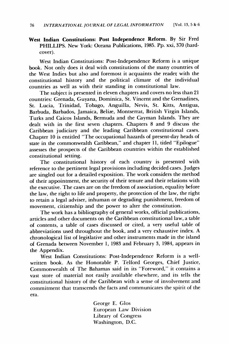 West Indian Constitutions: Post Independence Reform. By Sir Fred ...