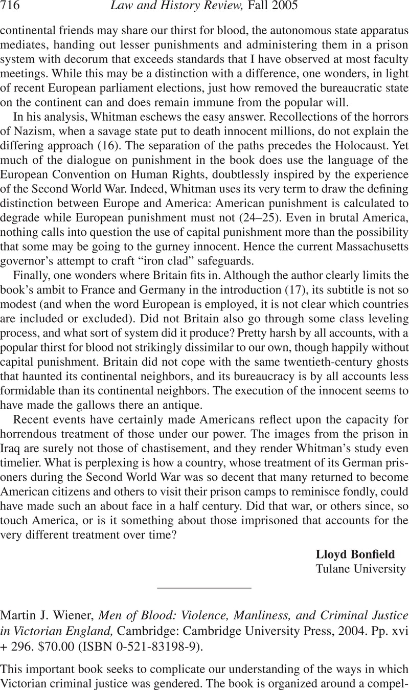 Martin J. Wiener, Men of Blood: Violence, Manliness, and Criminal ...