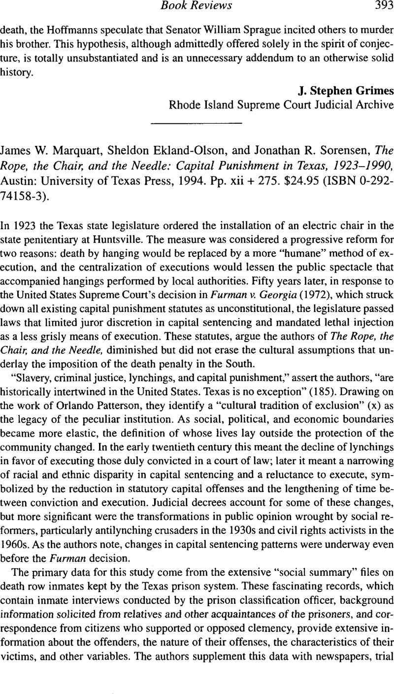 James W. Marquart, Sheldon Ekland-Olson, and Jonathan R. Sorensen, The ...