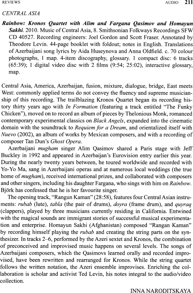 Rainbow: Kronos Quartet with Alim and Fargana Qasimov and Homayun Sakhi ...