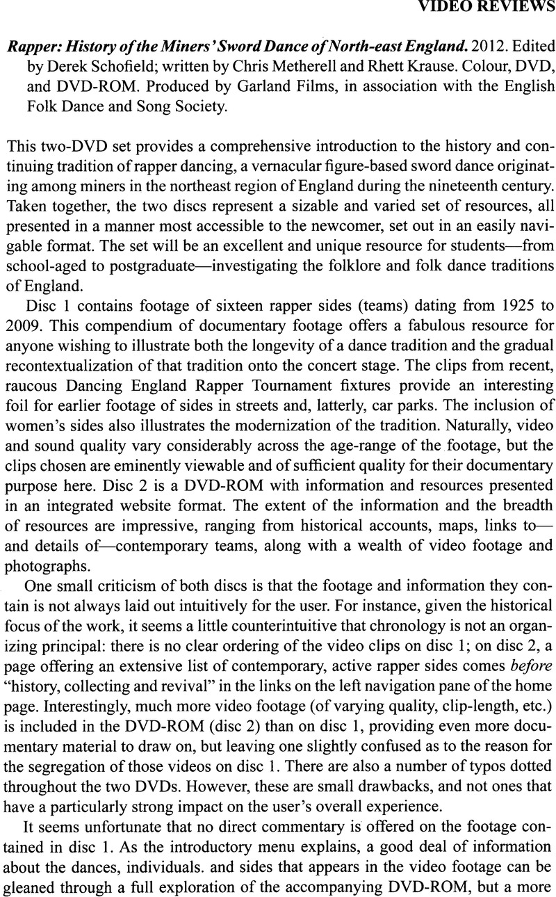 Rapper: History of the Miners’ Sword Dance of North-east England. 2012 ...