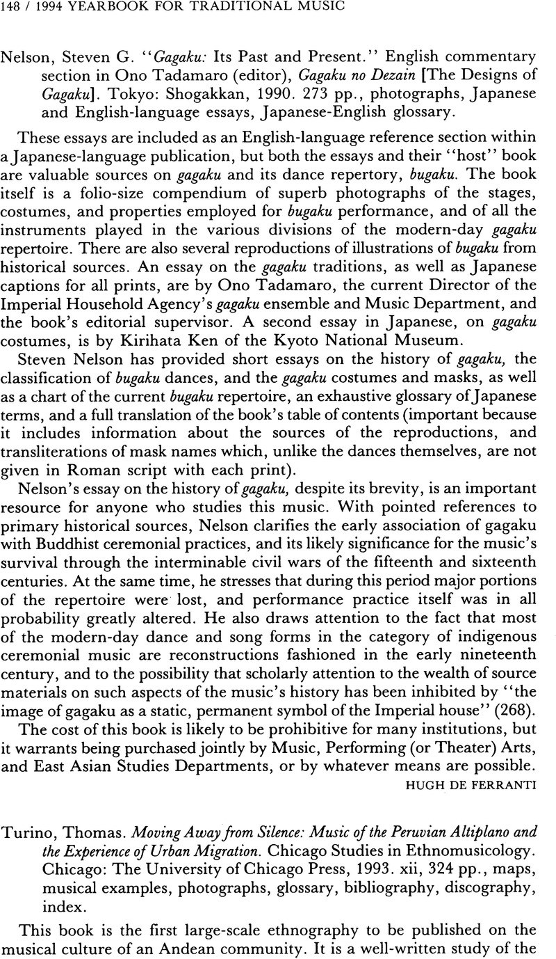 Thomas Turino. Moving Away from Silence: Music of the Peruvian ...