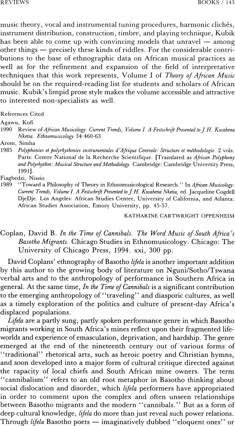 David B. Coplan In the Time of Cannibals. The Word Music of South ...