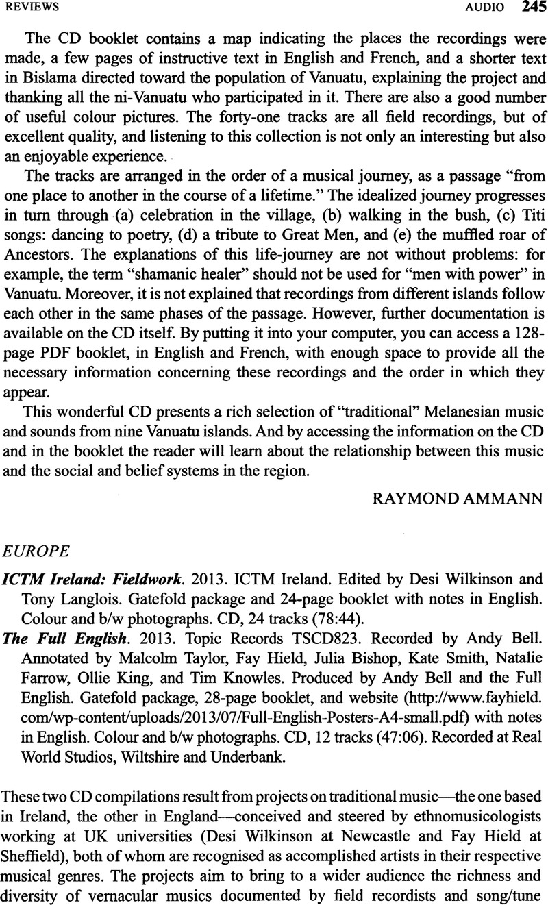 The Full English. 2013. Topic Records TSCD823. Recorded by Andy Bell ...