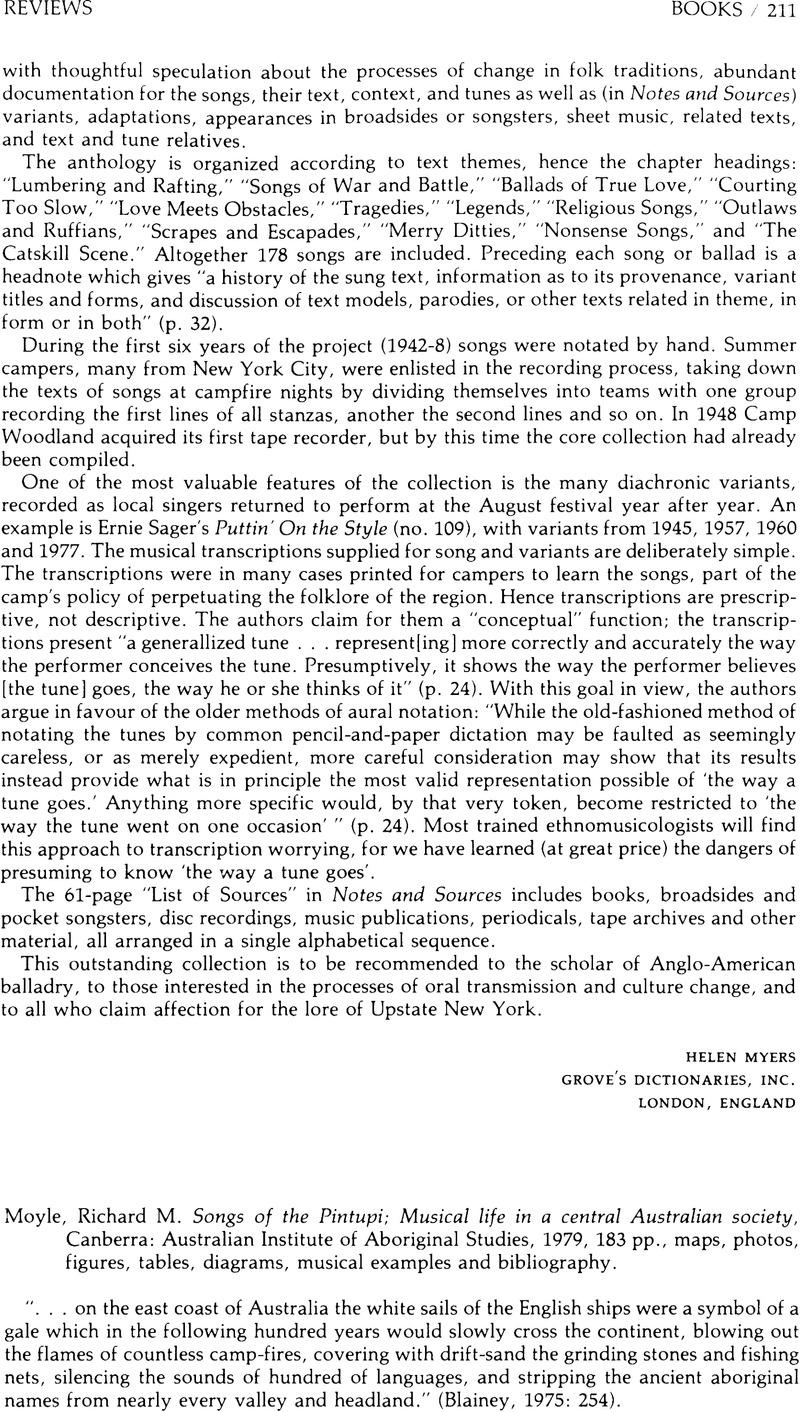 Richard M. Moyle Songs of the Pintupi; Musical life in a central ...
