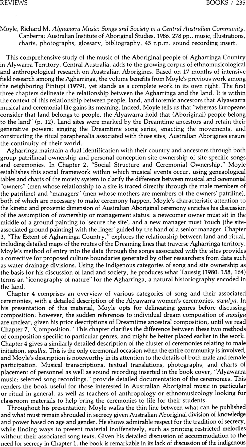 Richard M. Moyle Alyawarra Music: Songs and Society in a Central ...