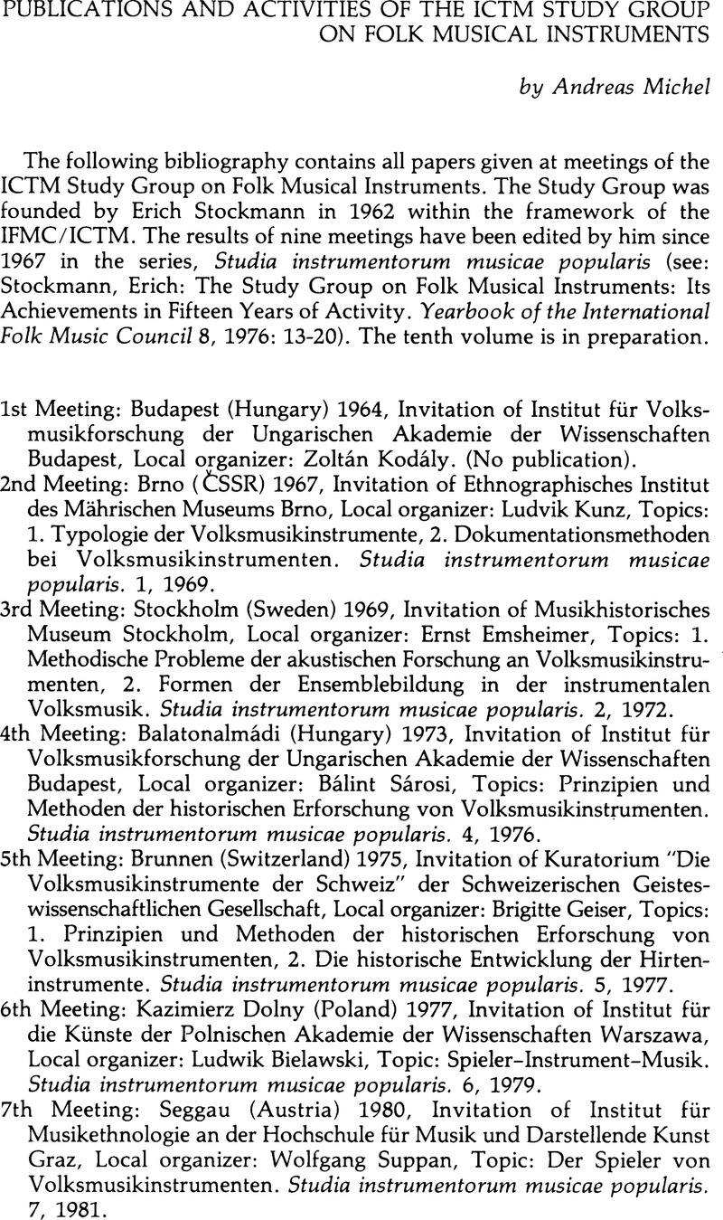 Publications and Activities of the ICTM Study Group on Folk Musical ...