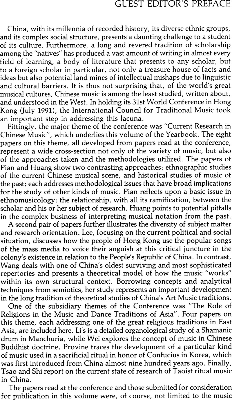 Guest Editor's Preface | Yearbook for Traditional Music | Cambridge Core