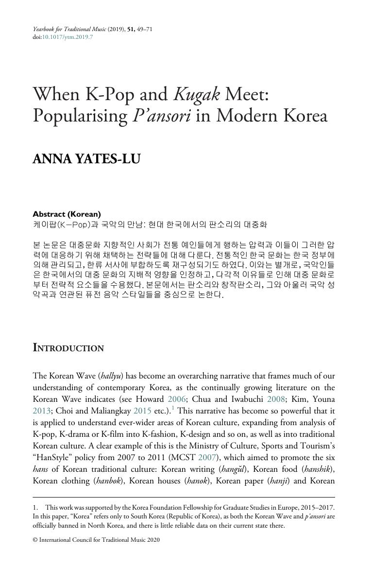 When K-Pop and Kugak Meet: Popularising P’ansori in Modern Korea ...
