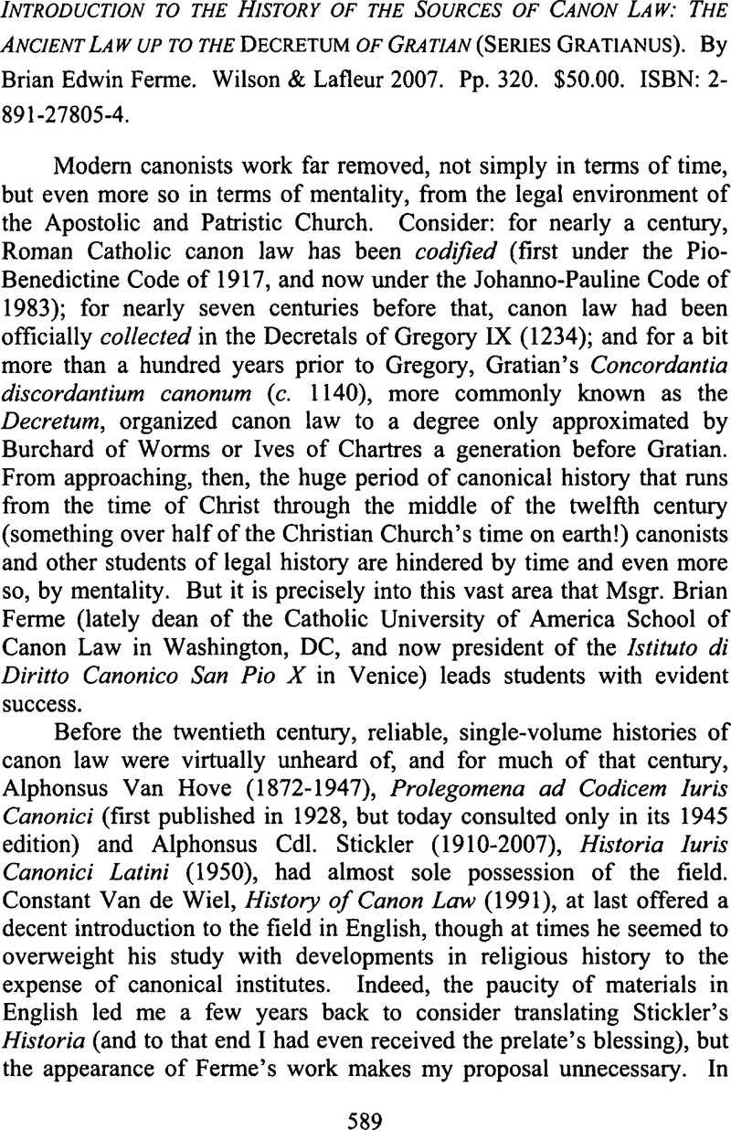 Introduction to the History of the Sources of Canon Law: The Ancient ...