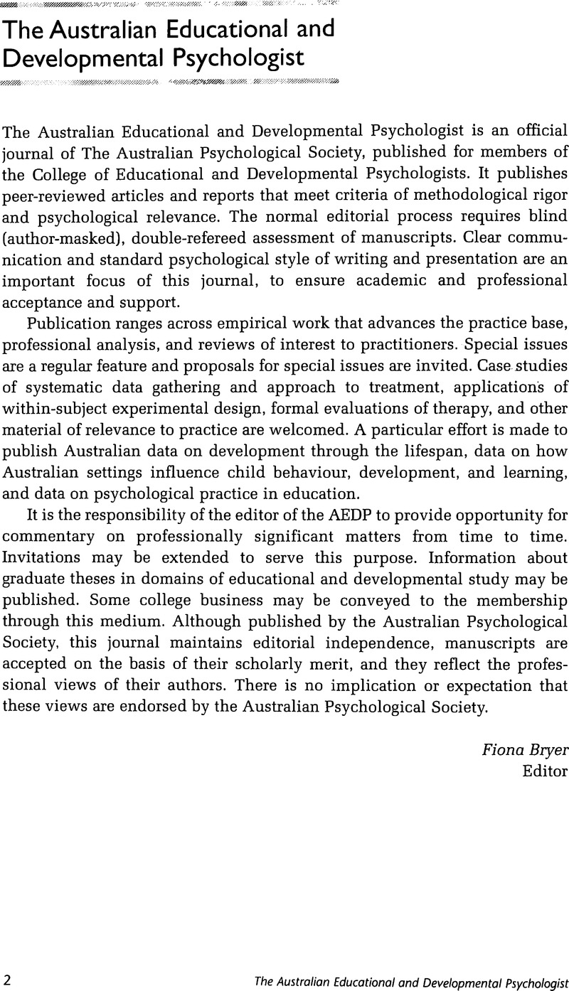The Australian Educational and Developmental Psychologist | The ...
