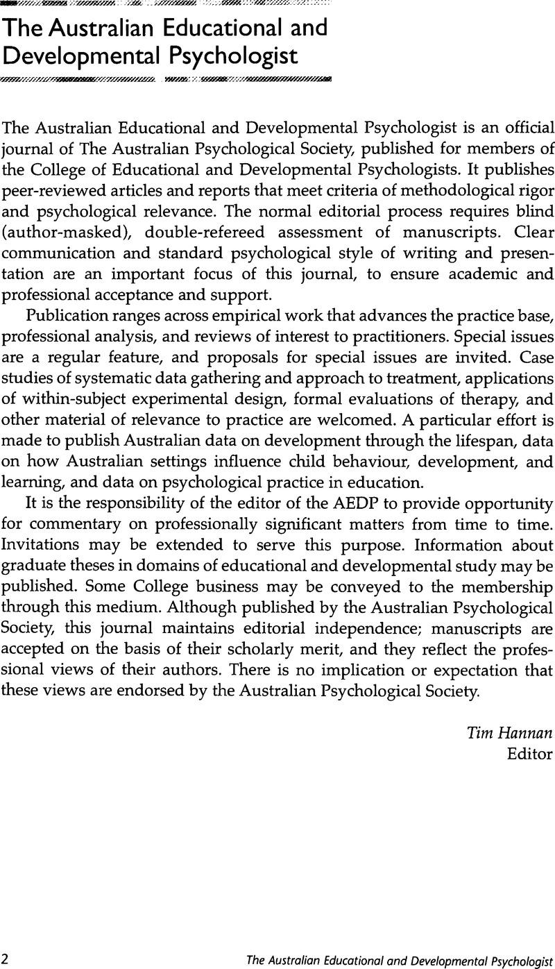 The Australian Educational and Developmental Psychologist | The ...