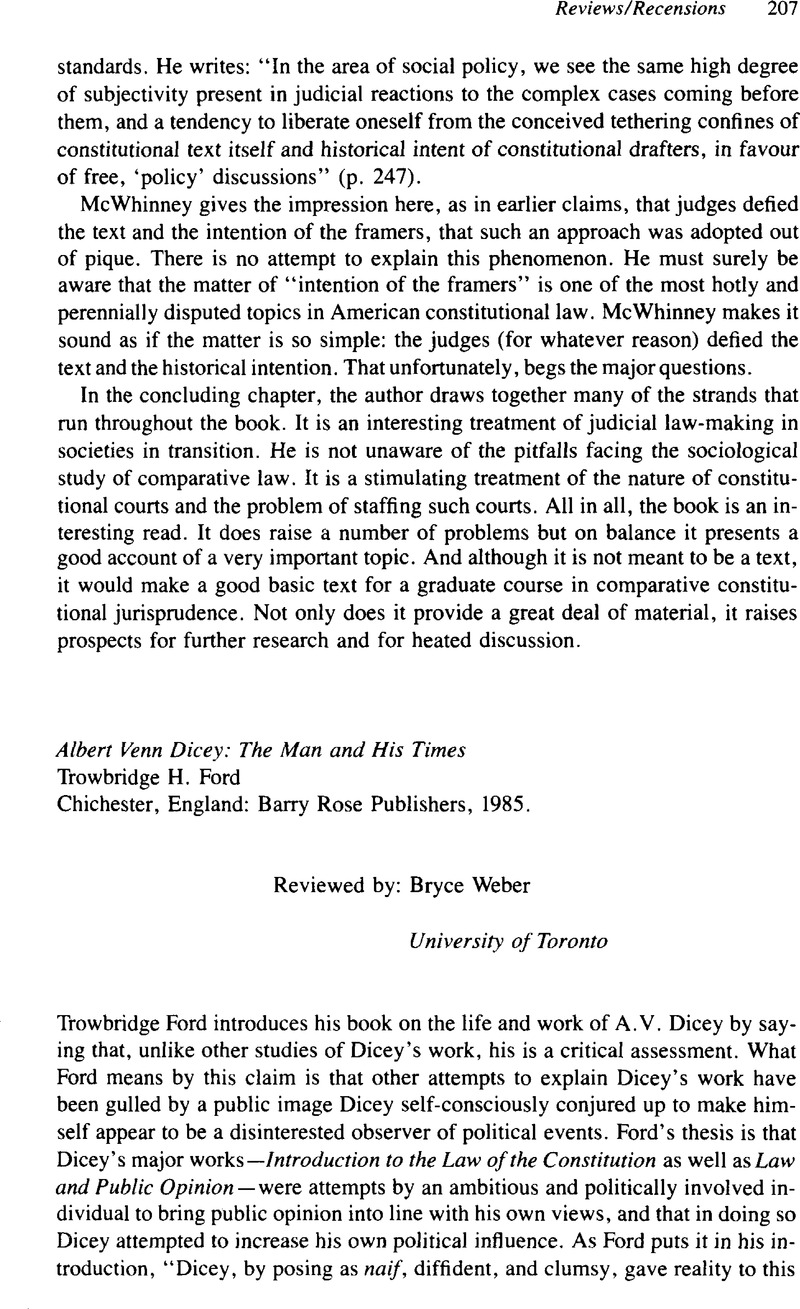 Albert Venn Dicey: The Man and His Times. Trowbridge H. Ford ...
