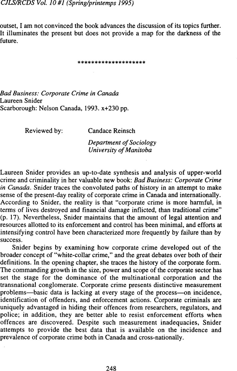 Bad Business: Corporate Crime in CanadaLaureen Snider Scarborough ...