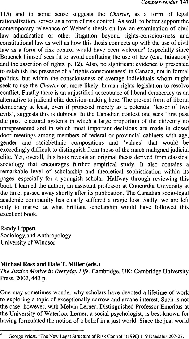 Michael Ross and Dale T. Miller (eds.), The Justice Motive in Everyday ...