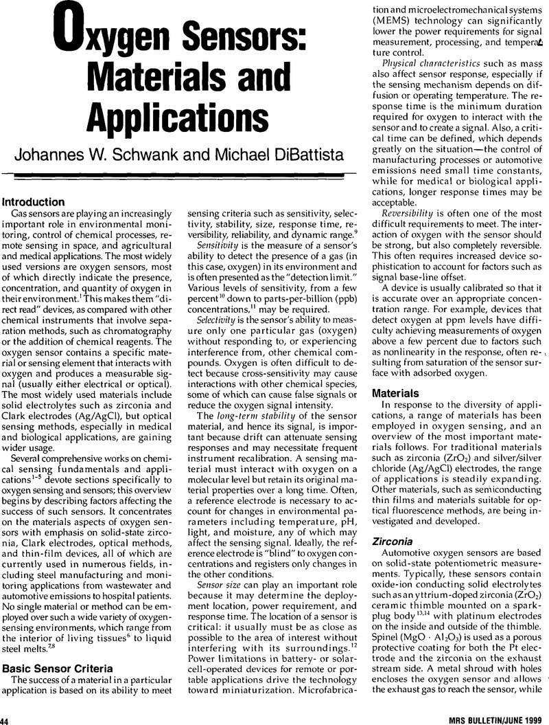 Oxygen Sensors: Materials and Applications | MRS Bulletin | Cambridge Core