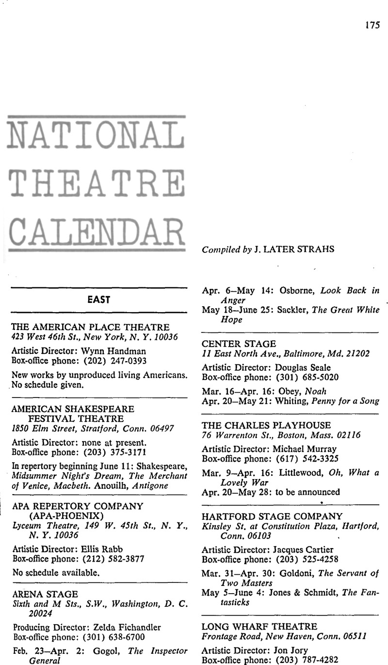 National Theatre Calendar | Tulane Drama Review | Cambridge Core