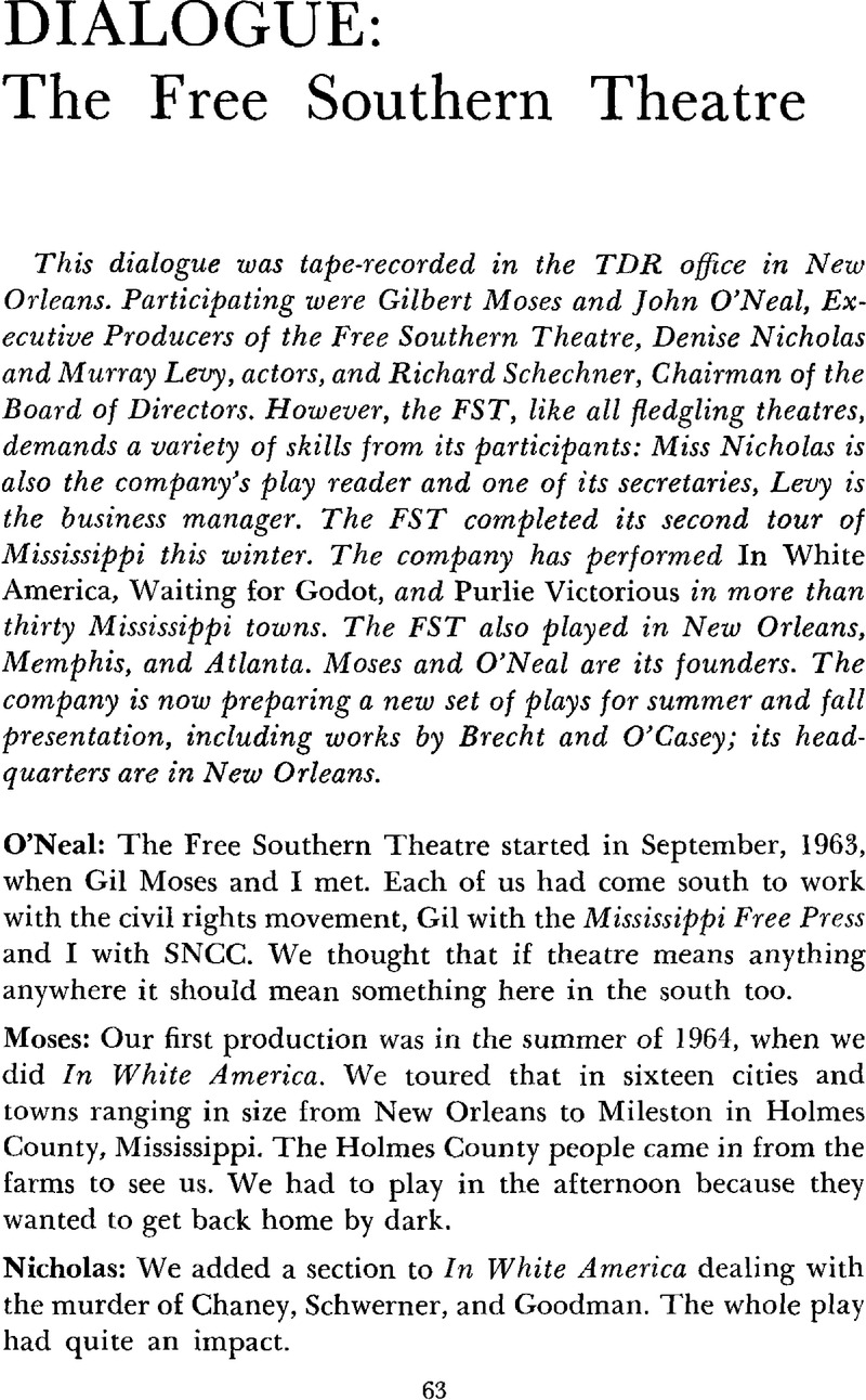 Dialogue: The Free Southern Theatre | Tulane Drama Review | Cambridge Core