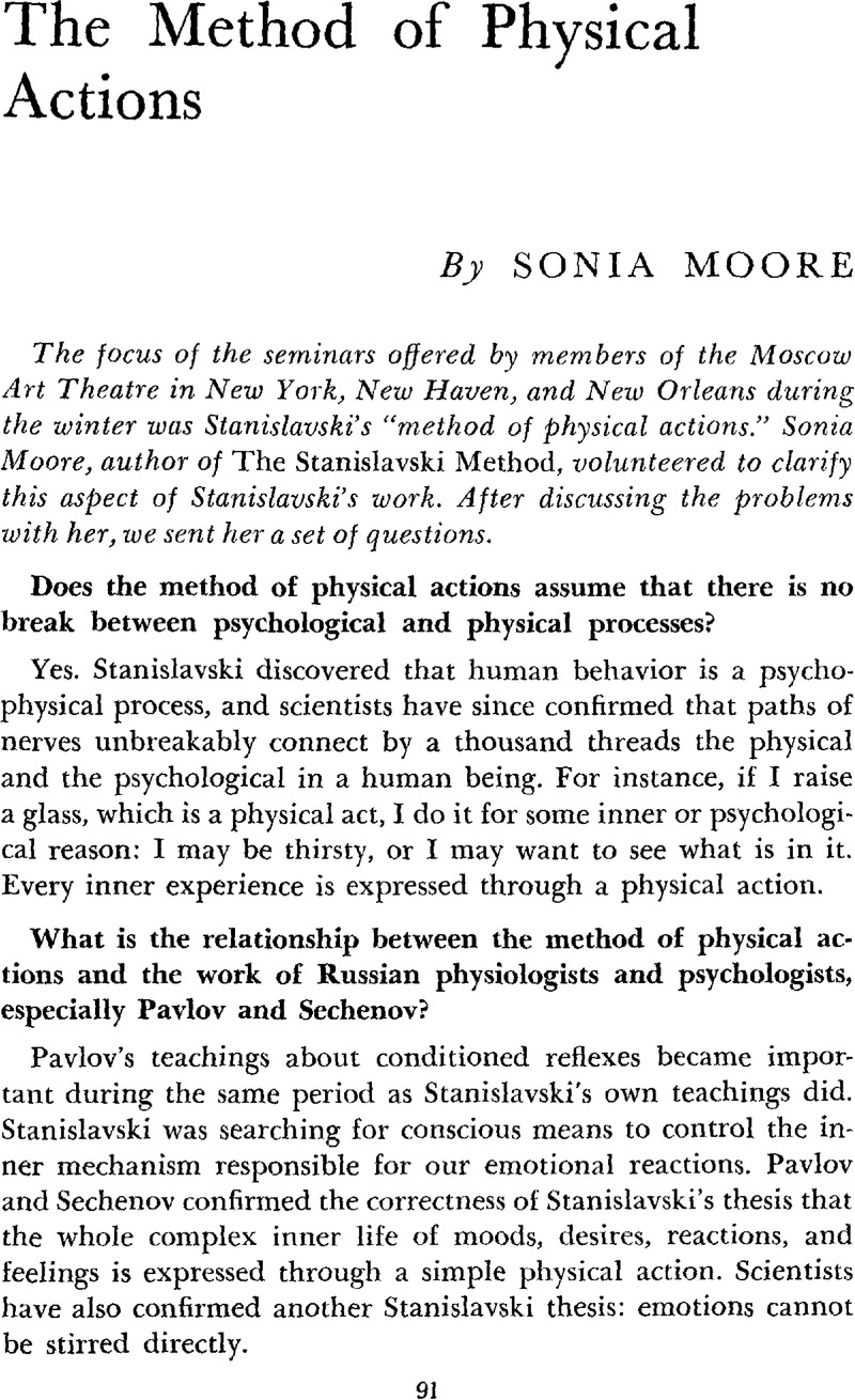 The Method of Physical Actions | Tulane Drama Review | Cambridge Core